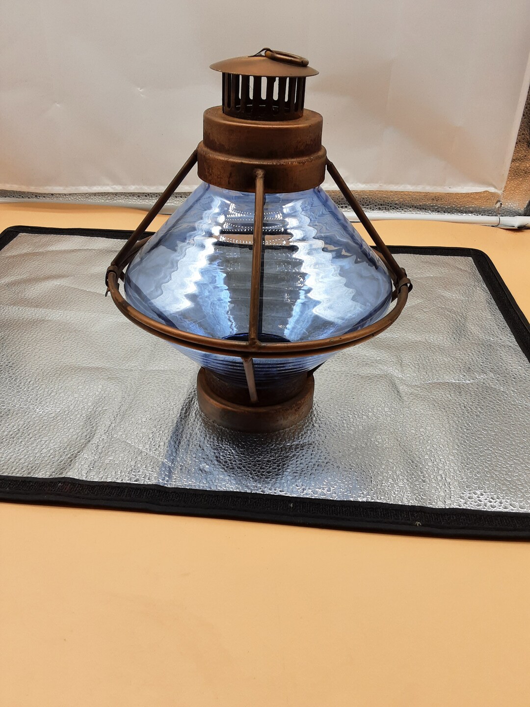 Vintage Oil Lamp Topper. Blue Glass. - Etsy