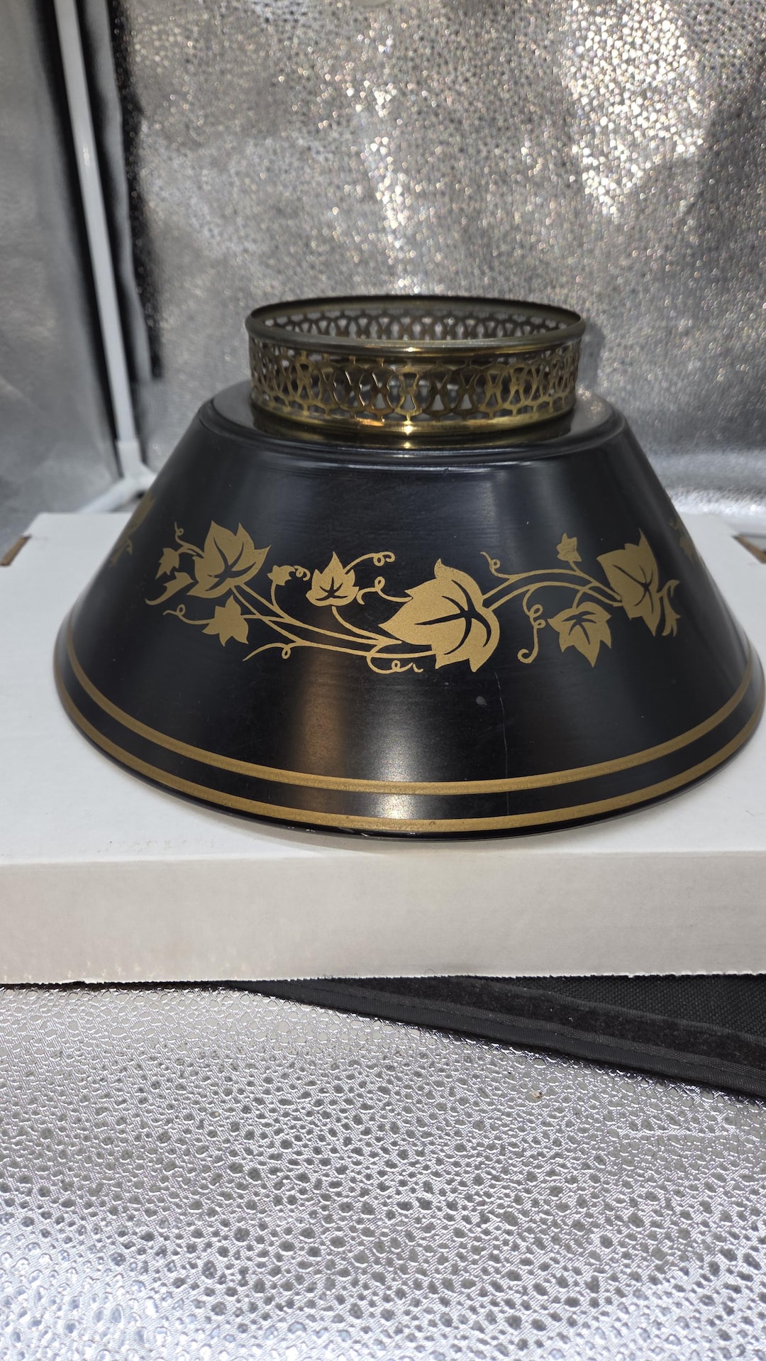 Vintage Tole Black & Gold Leaves Lamp Top Shade Metal - Etsy
