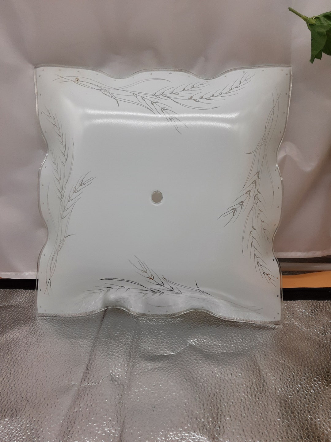 Square Wheat Grass Ceiling Light Fixture Cover W/ White Frosted Glass ...