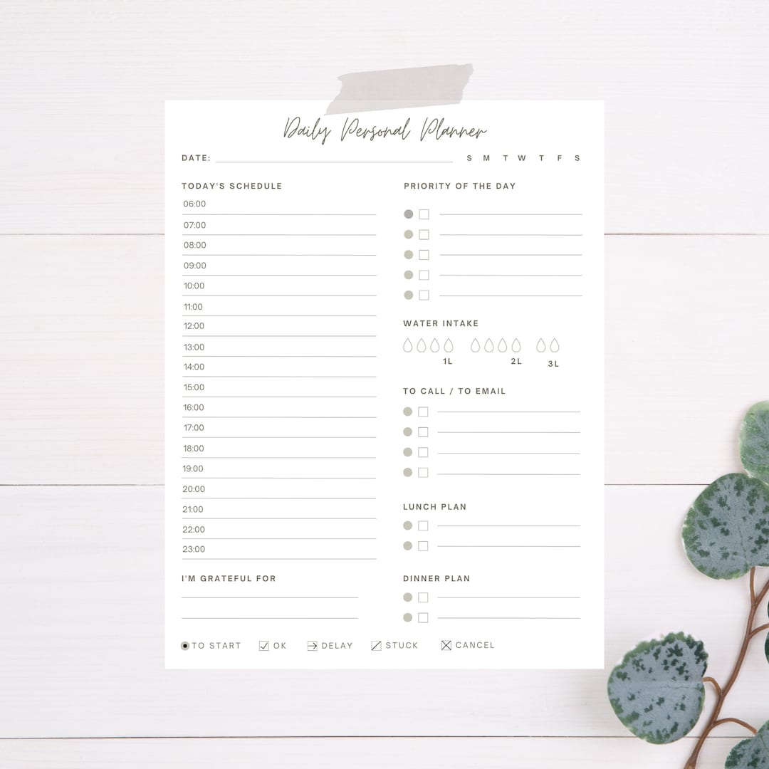Daily Personal Planner Instant Download PDF Minimalist - Etsy
