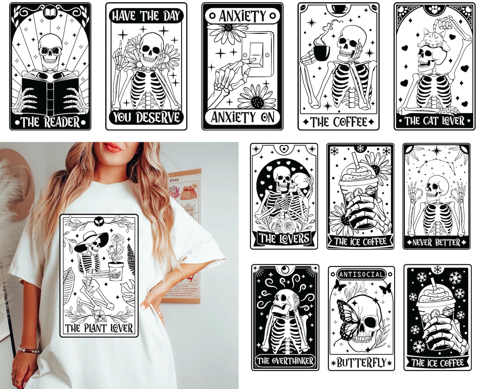 Skeleton Tarot Card Svg Bundle, Funny Tarot Cards Bundle SVG, Tarot ...