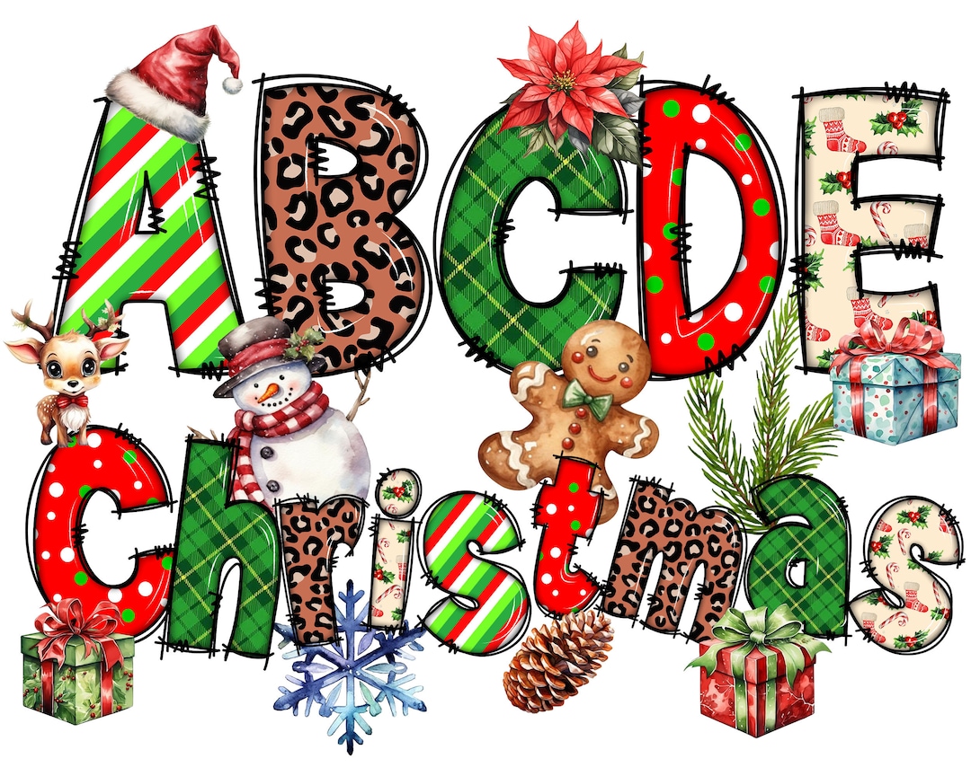 Christmas Font, Christmas Alphabet Png, Christmas PNG Xmas Doodle ...