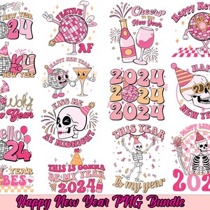 Happy New Year 2024 Png Bundle, Retro Happy New Year Bundle, Trendy New ...