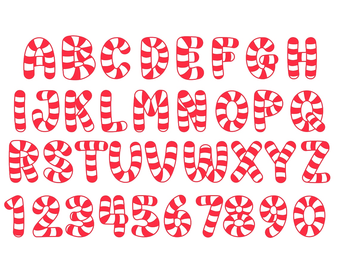 Candy Cane Alphabet, Candy Cane Font Svg, Christmas Alphabet, Christmas ...