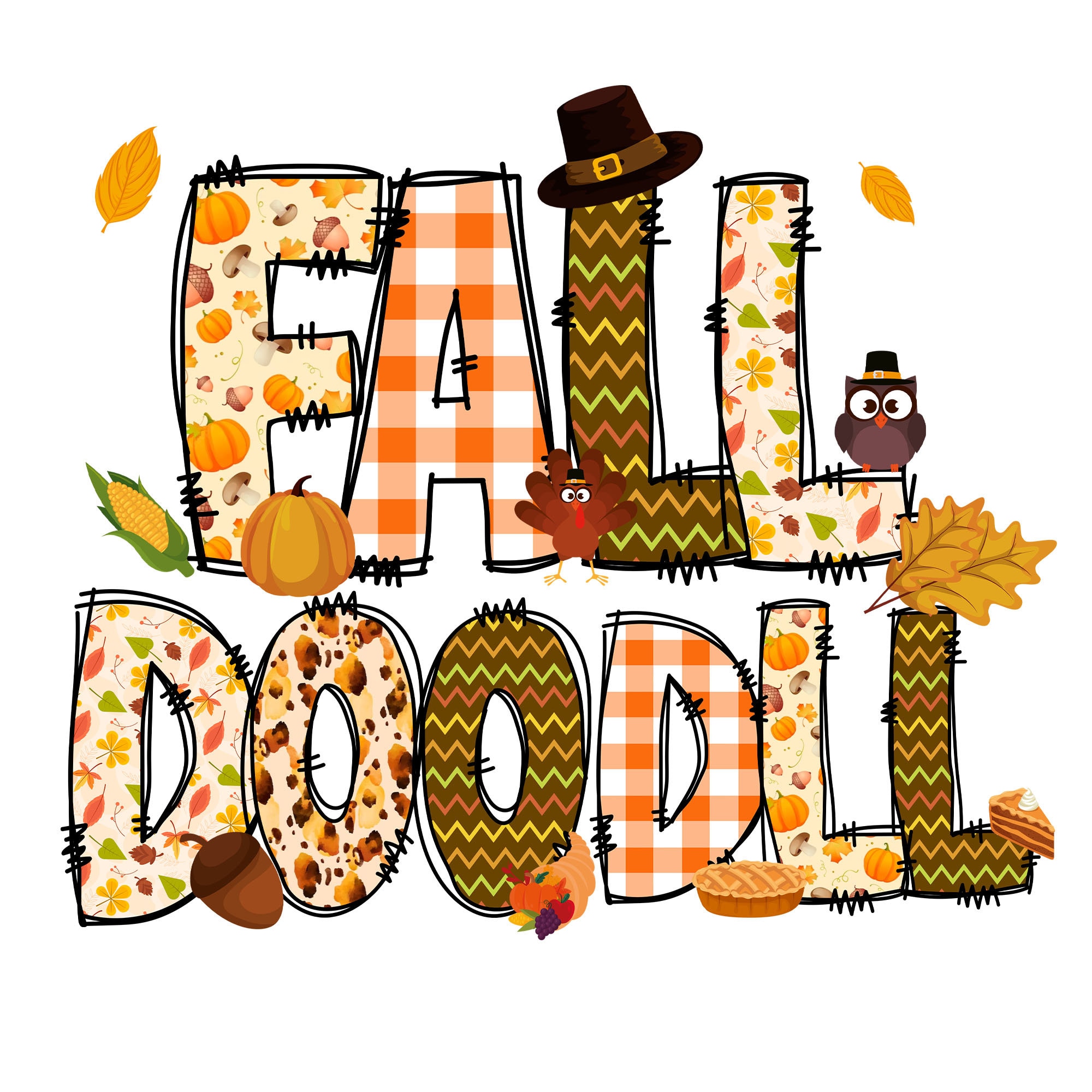 Fall Doodle Letters With Clip Art Hand Drawn Doodle Alpha - Etsy