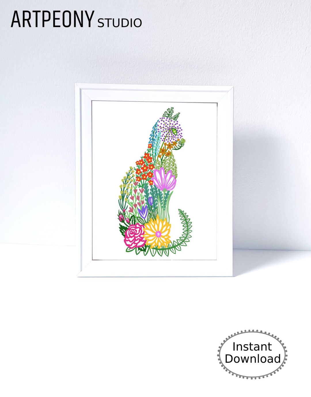 Cat With Flowers, Printable Cat, Floral Cat, Garden Cat, Gato, Cat ...