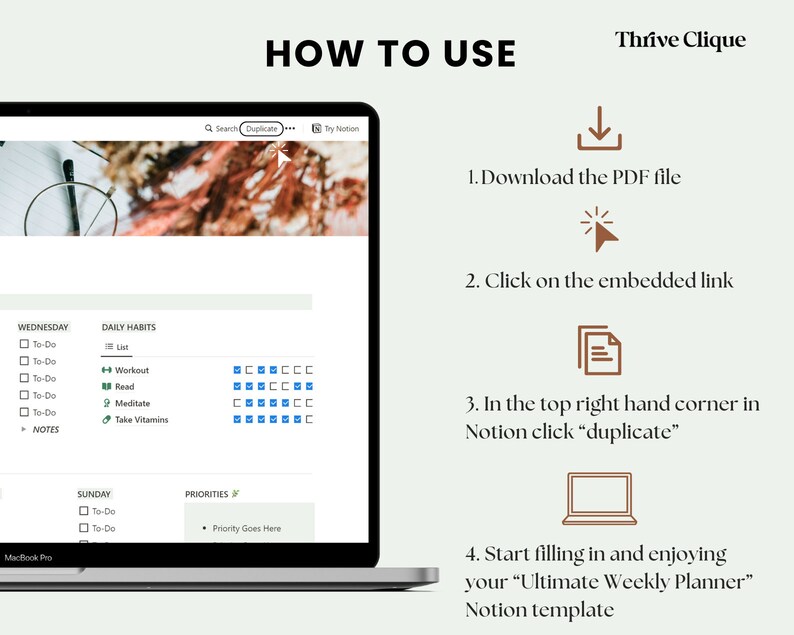 Notion Weekly Planner Template | Notion to Do List | Simple Weekly Planner | Aesthetic Template ...
