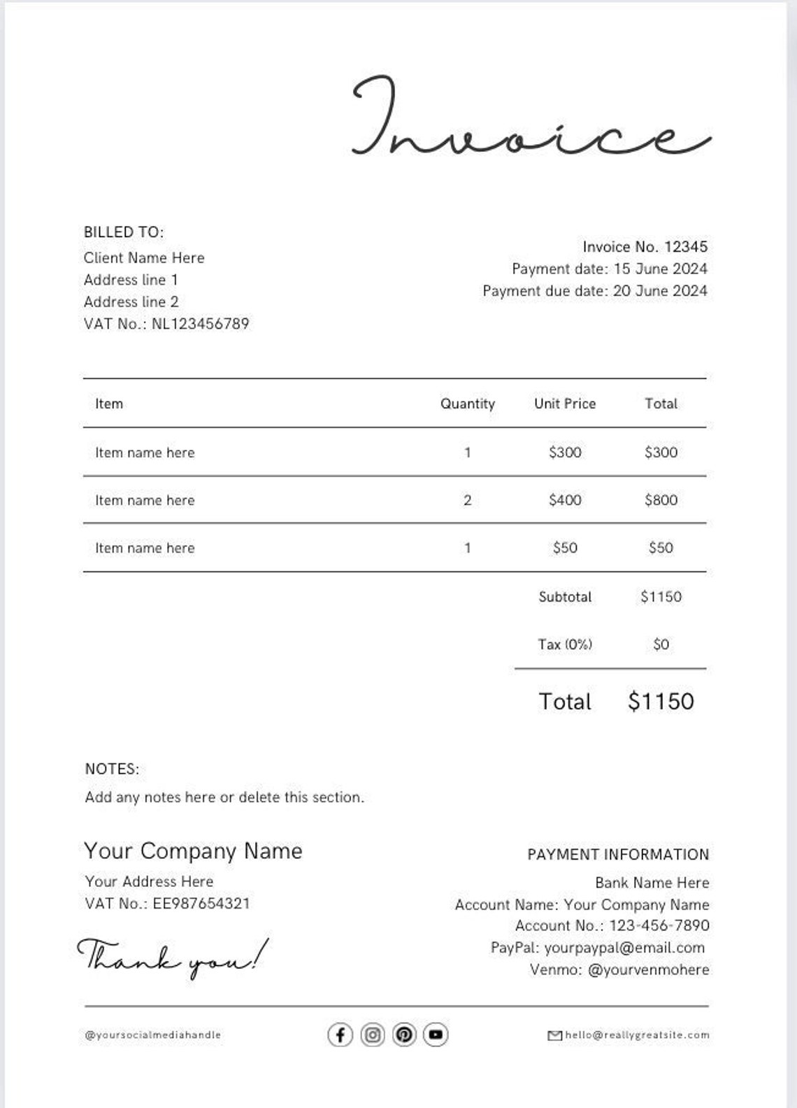 Editable Invoice Canva Template | A4 Size | Instant Download - Etsy