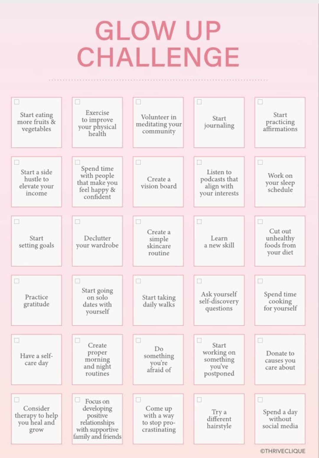30 Day Glow Up Challenge Self Esteem Worksheet Self Confidence