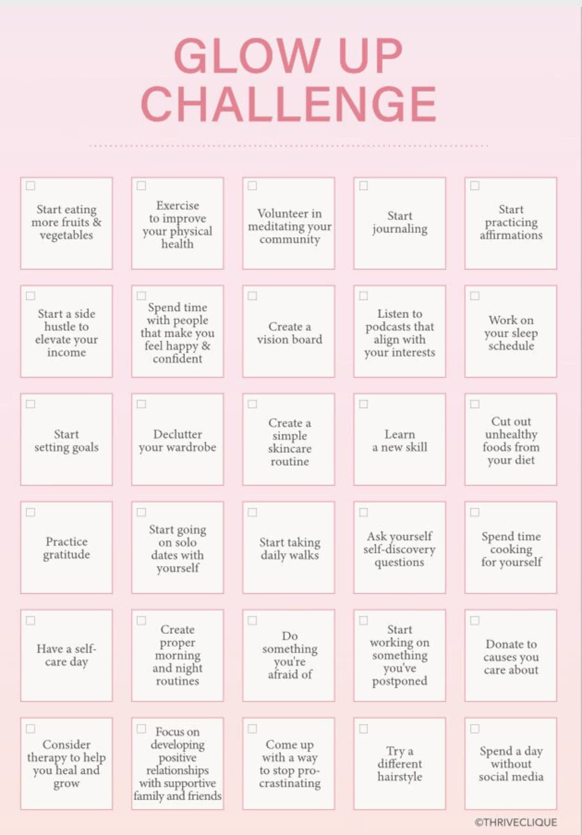 30 Day Glow up Challenge | Self Esteem Worksheet | Self Confidence ...