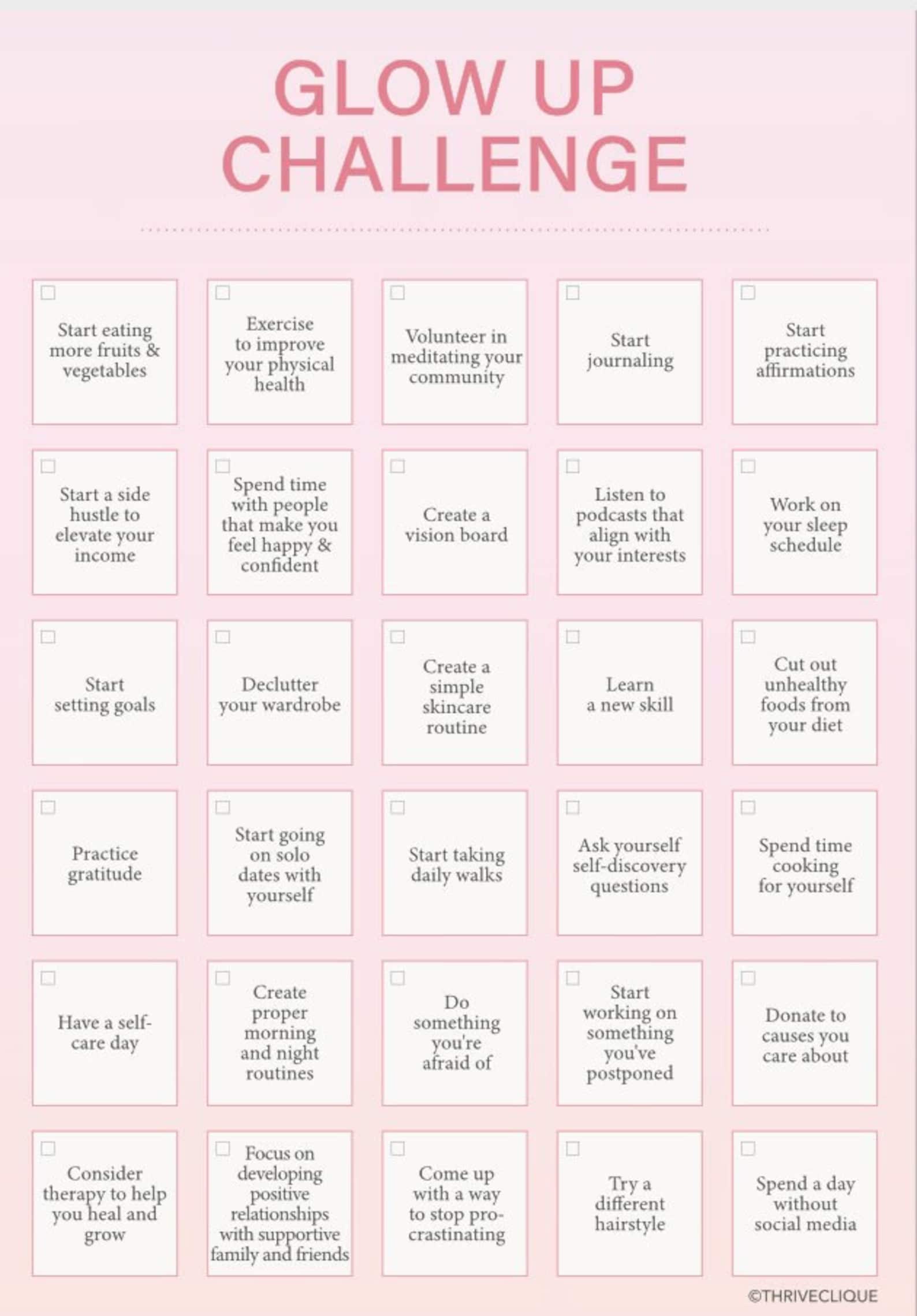30 Day Glow up Challenge | Self Esteem Worksheet | Self Confidence Planner | Self Esteem Planner ...