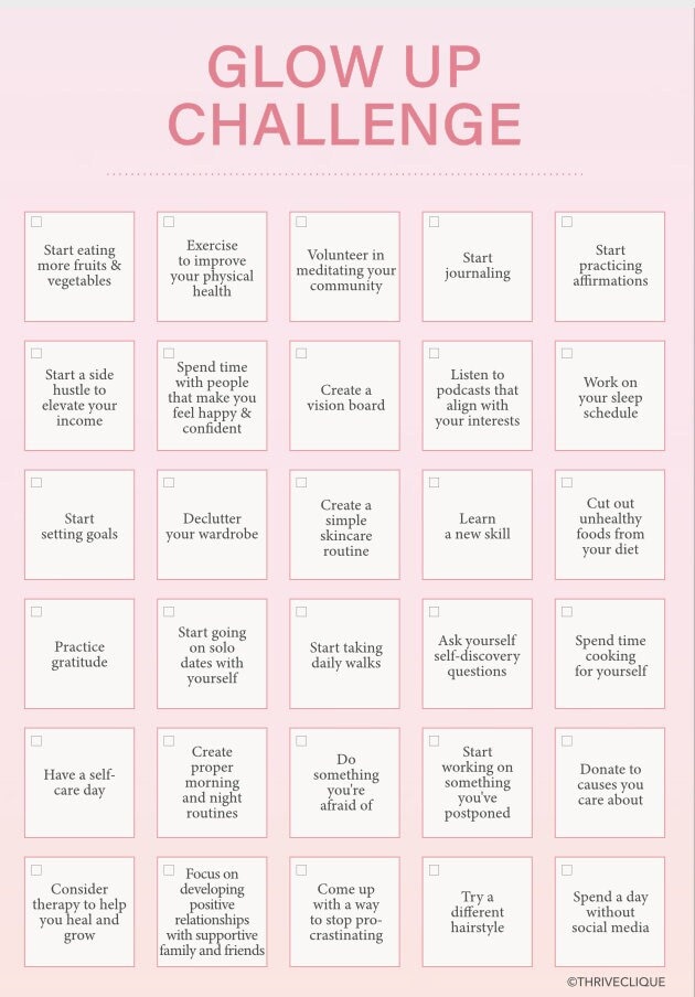 30 Day Glow up Challenge | Self Esteem Worksheet | Self Confidence ...