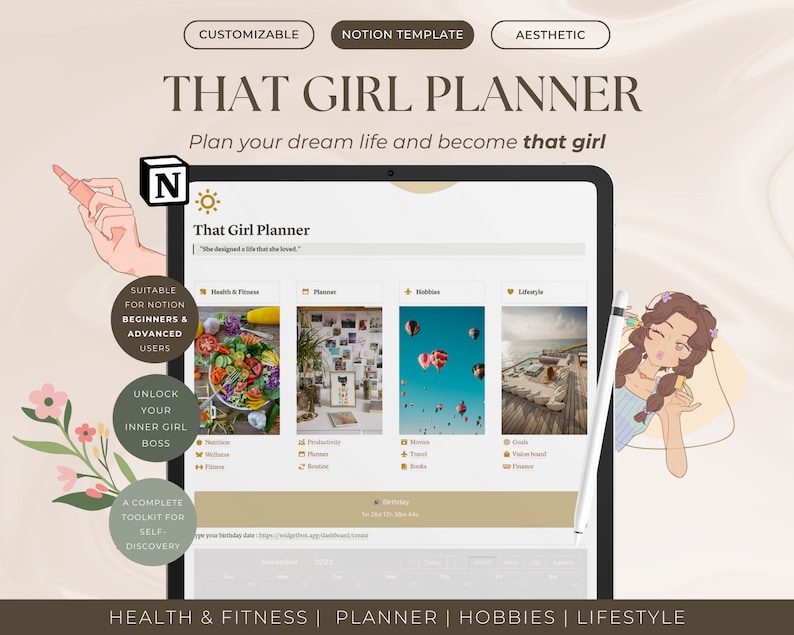 Vision Board 2024 | Notion That Girl Planner | Student Aesthetic Notion ...