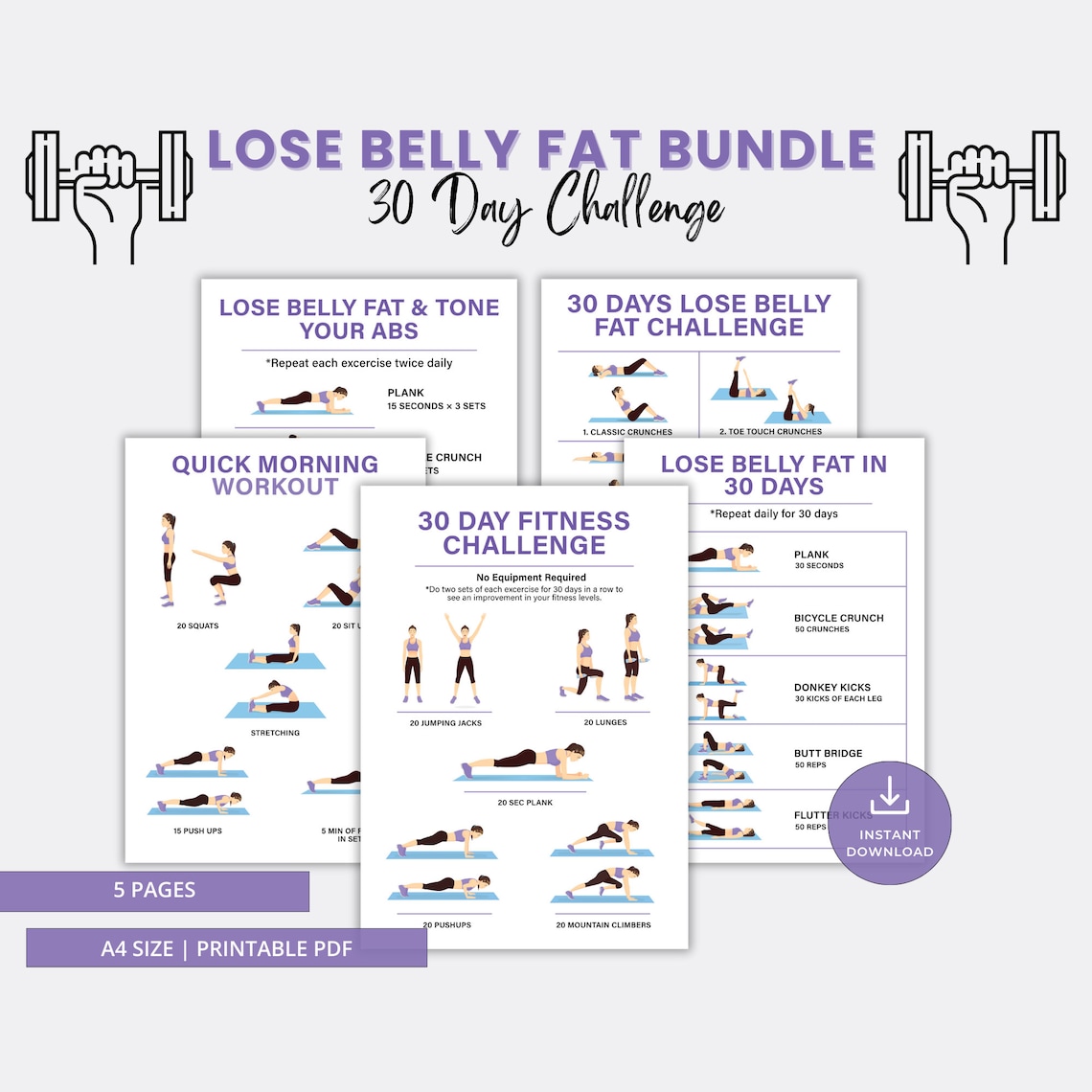30 Day Lose Belly Fat Challenge Bundle | Flat Belly Workout | 30 Day ...