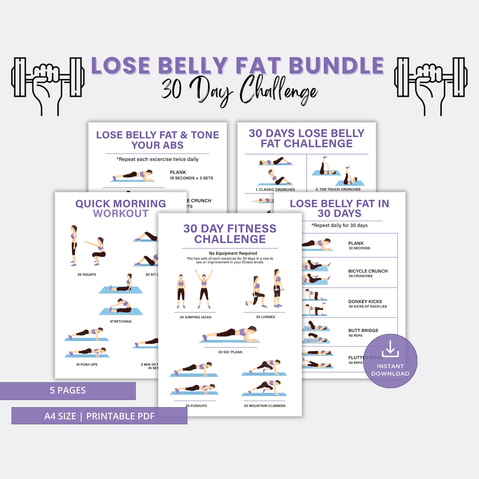 30 Day Lose Belly Fat Challenge Bundle | Flat Belly Workout | 30 Day ...