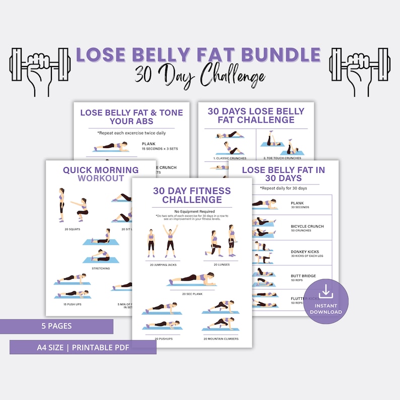 30 Day Lose Belly Fat Challenge Bundle | Flat Belly Workout | 30 Day ...