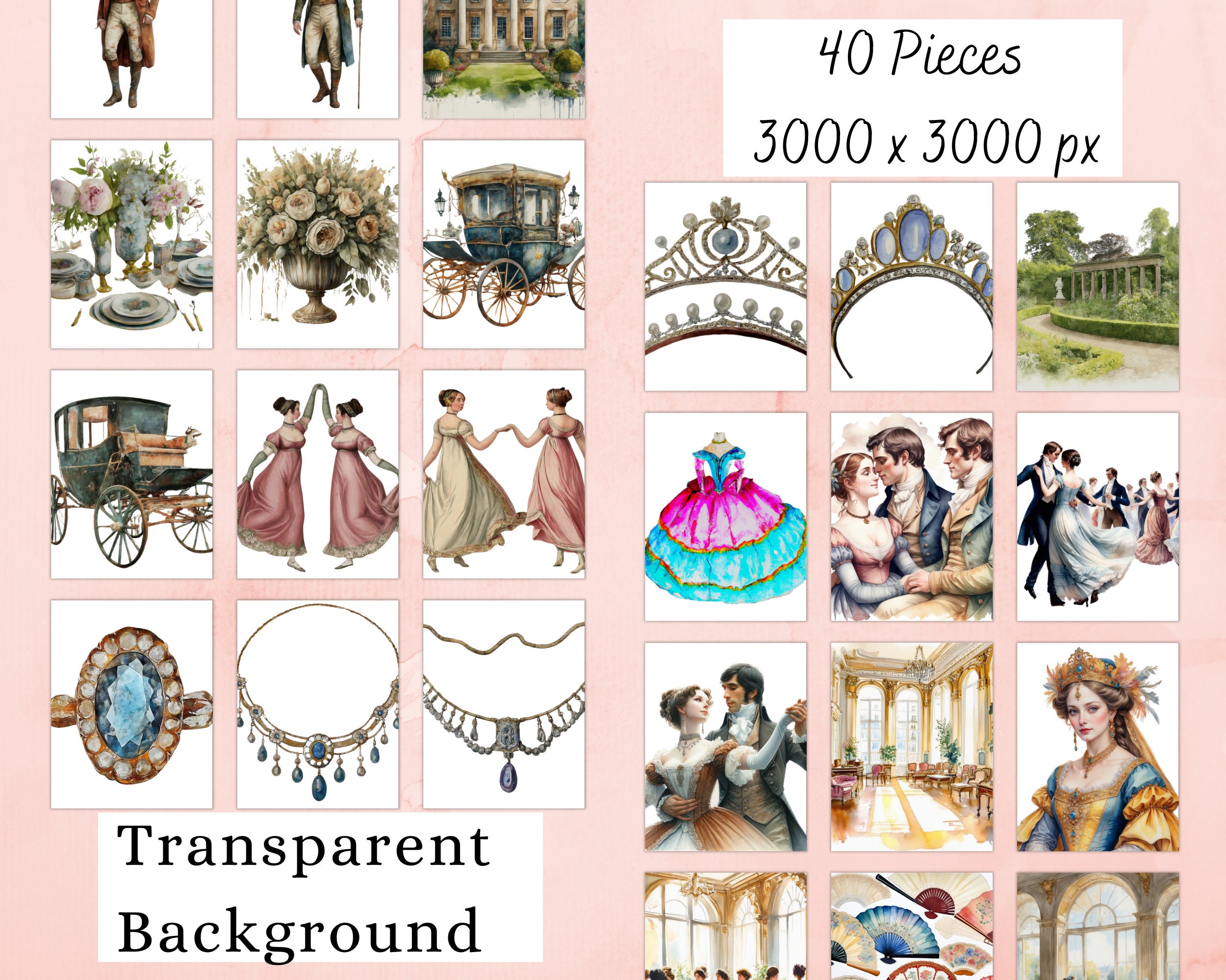 Regency Era Clipart, Commercial Use, Printable Jane Austen 18th Century ...