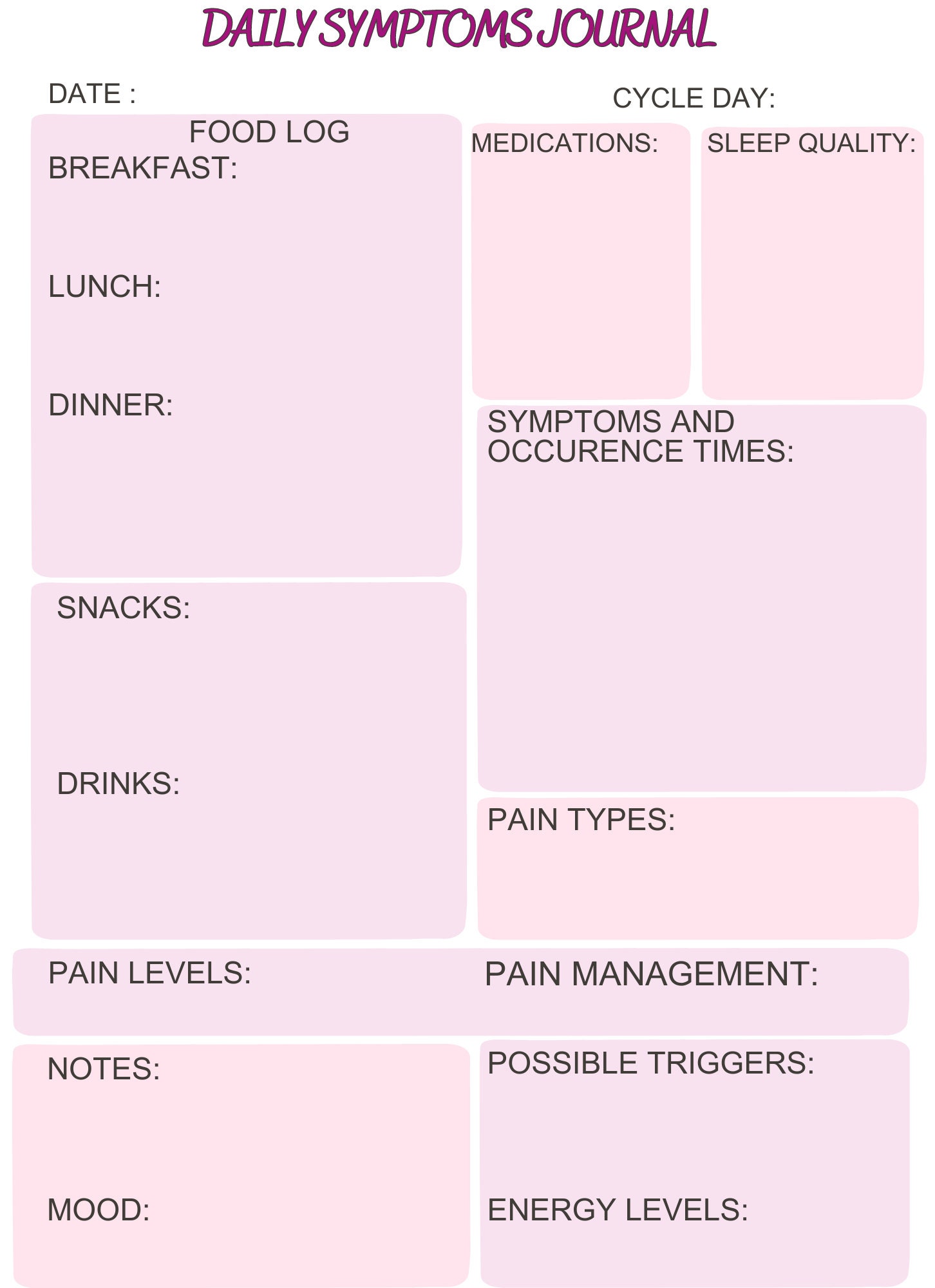 SYMPTOM TRACKER PRINTABLE Food Tracker Any Illness Tracker for Wellness ...