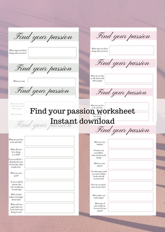 Find Your Passion Worksheet Instant Download Pdf A4 Self Etsy