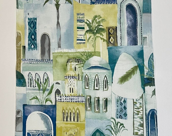 Exotic Moroccan Village Fabric in Shades of Teal, Green and Yellow ...