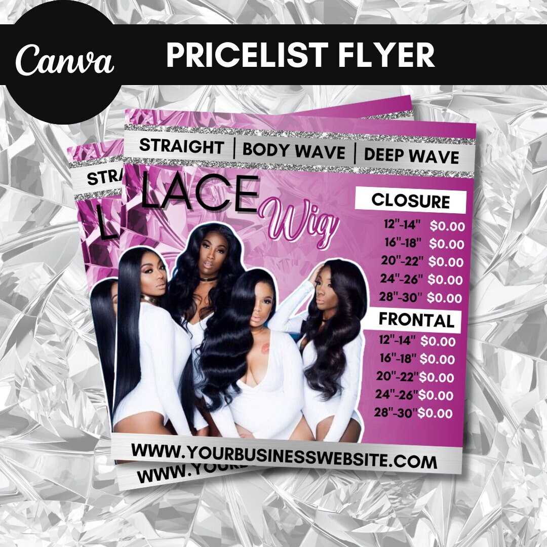 Lace Wig Pricelist Flyer, Canva Template (1080x1080 Px) - Etsy