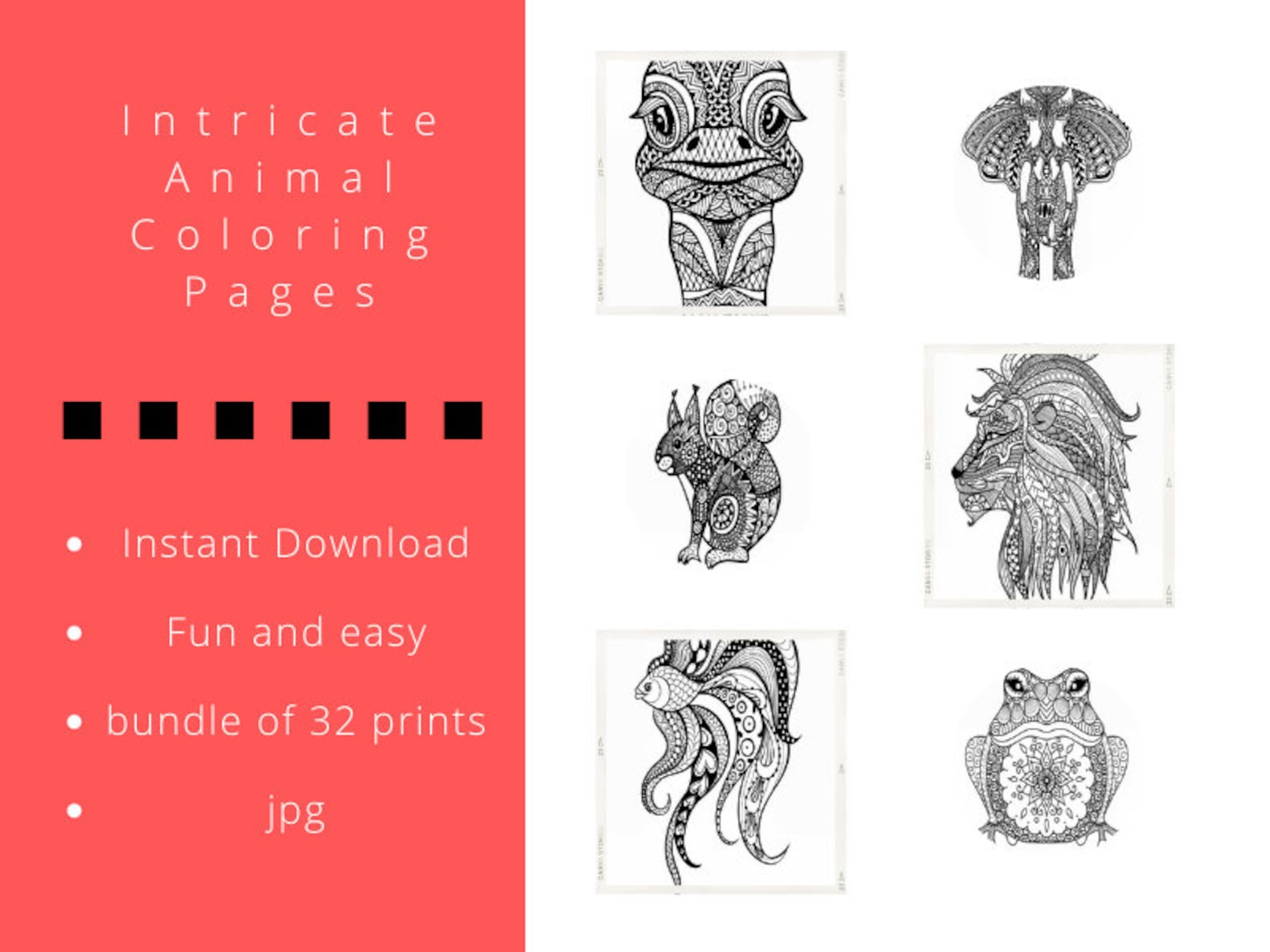 Detailed Animal Coloring Pages - Etsy