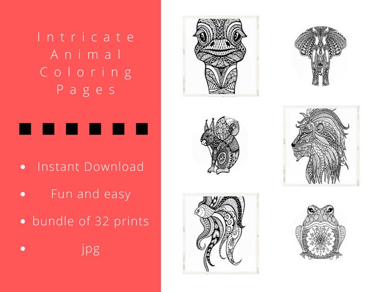 Detailed Animal Coloring Pages - Etsy