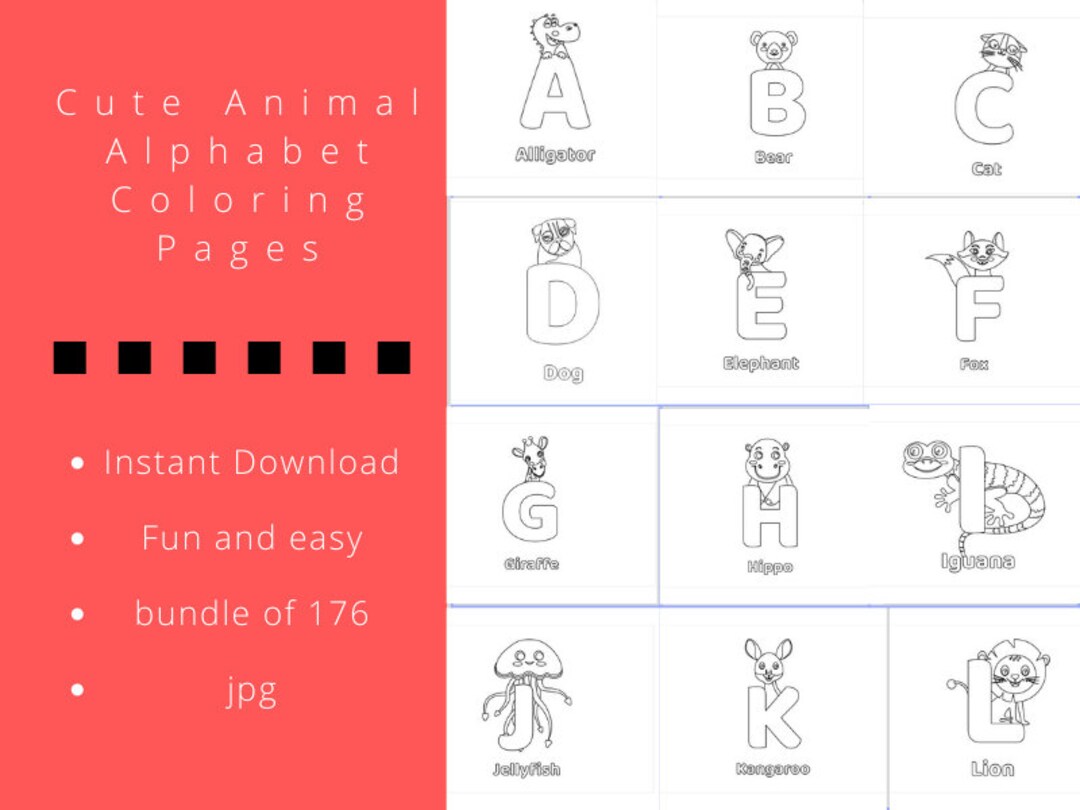 Cute Alphabet Animal Coloring Pages - Etsy