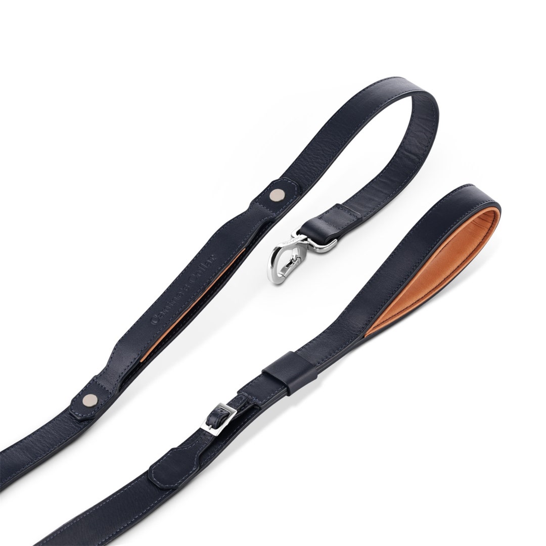 BIG SALE! NAVY Blue Cowhide Leather Leash | Double Padded Handles ...