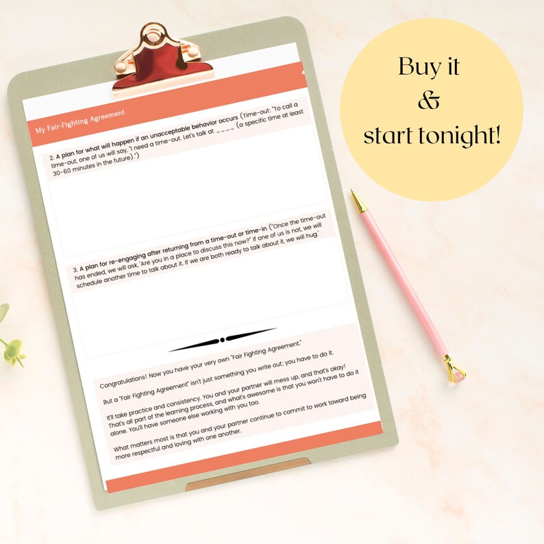 Our Fair Fighting Agreement | Couples Coaching Worksheets | Connection ...