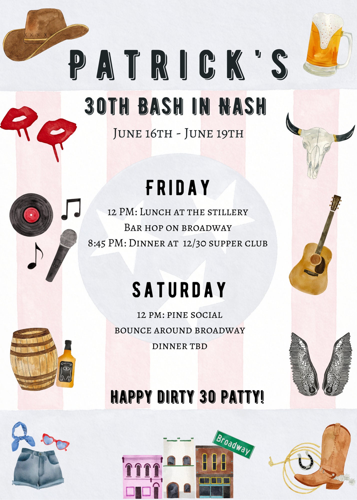 Nash Bash Itinerary/invite - Etsy