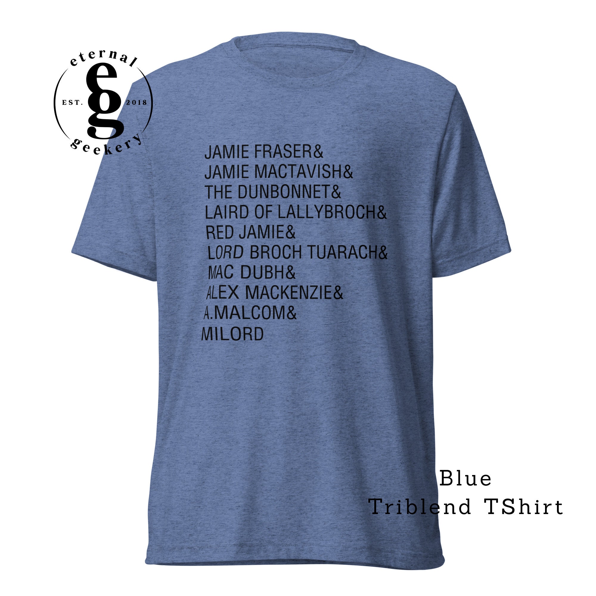Outlander Jamie Fraser Name List Short Sleeve T-shirt - MULTIPLE COLORS ...