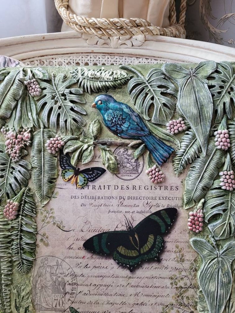 Botanical Birds, Butterfly and Nature Mixed Media Decoupage Canvas Size ...