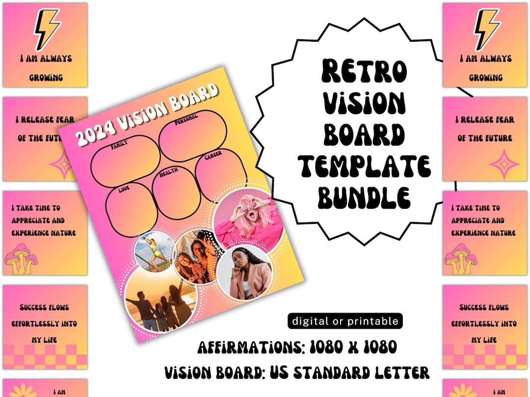 Retro Vision Board Kit: Printable Affirmation Cards (digital Download ...