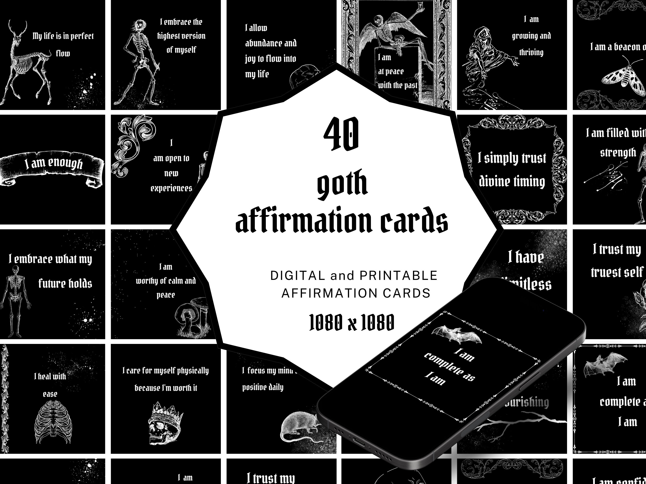 Goth Vision Board, Gothic Affirmation Cards, Printable Affirmations, Digital Affirmations, Dark ...