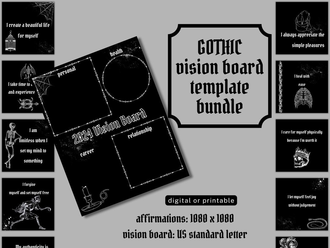 Gothic Vision Board Kit: Dark Academia Affirmation Cards (digital) - Etsy