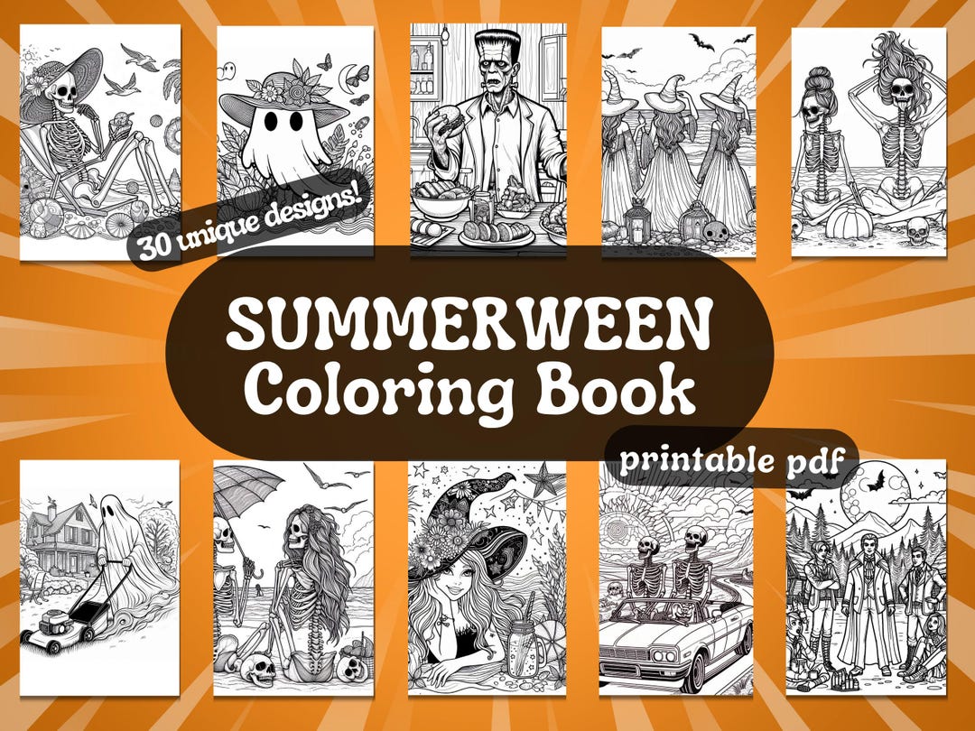 Printable Summerween Coloring Book PDF – 30 Funny Summer Halloween ...
