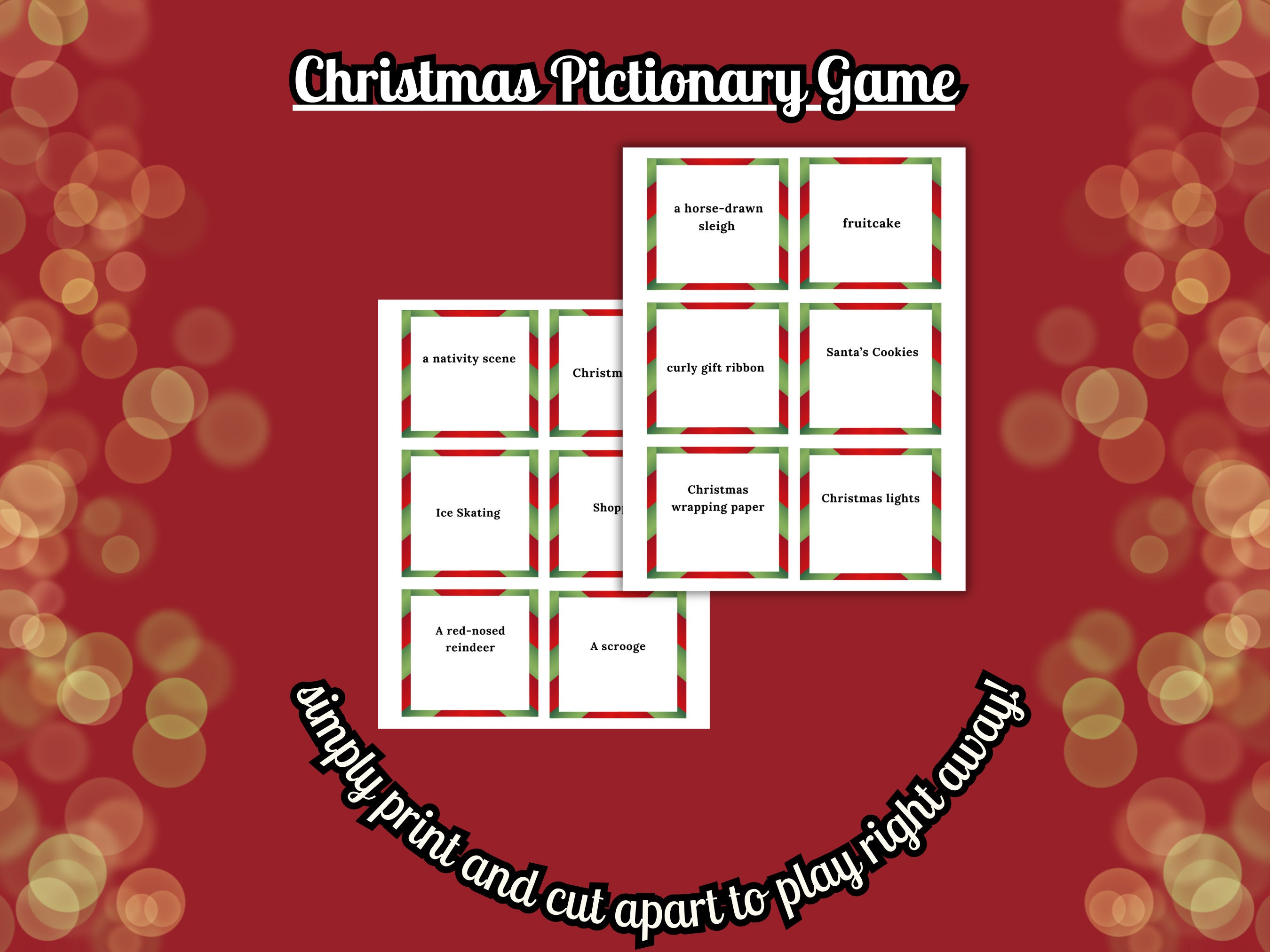 Christmas Pictionary Game, Printable Pictionary Game, Christmas ...