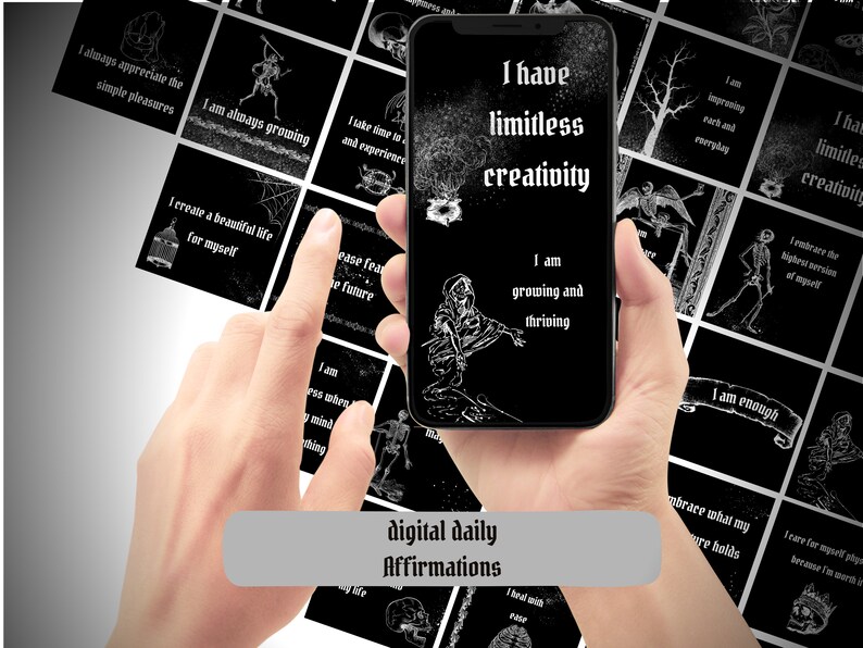 Goth Vision Board, Gothic Affirmation Cards, Printable Affirmations, Digital Affirmations, Dark ...