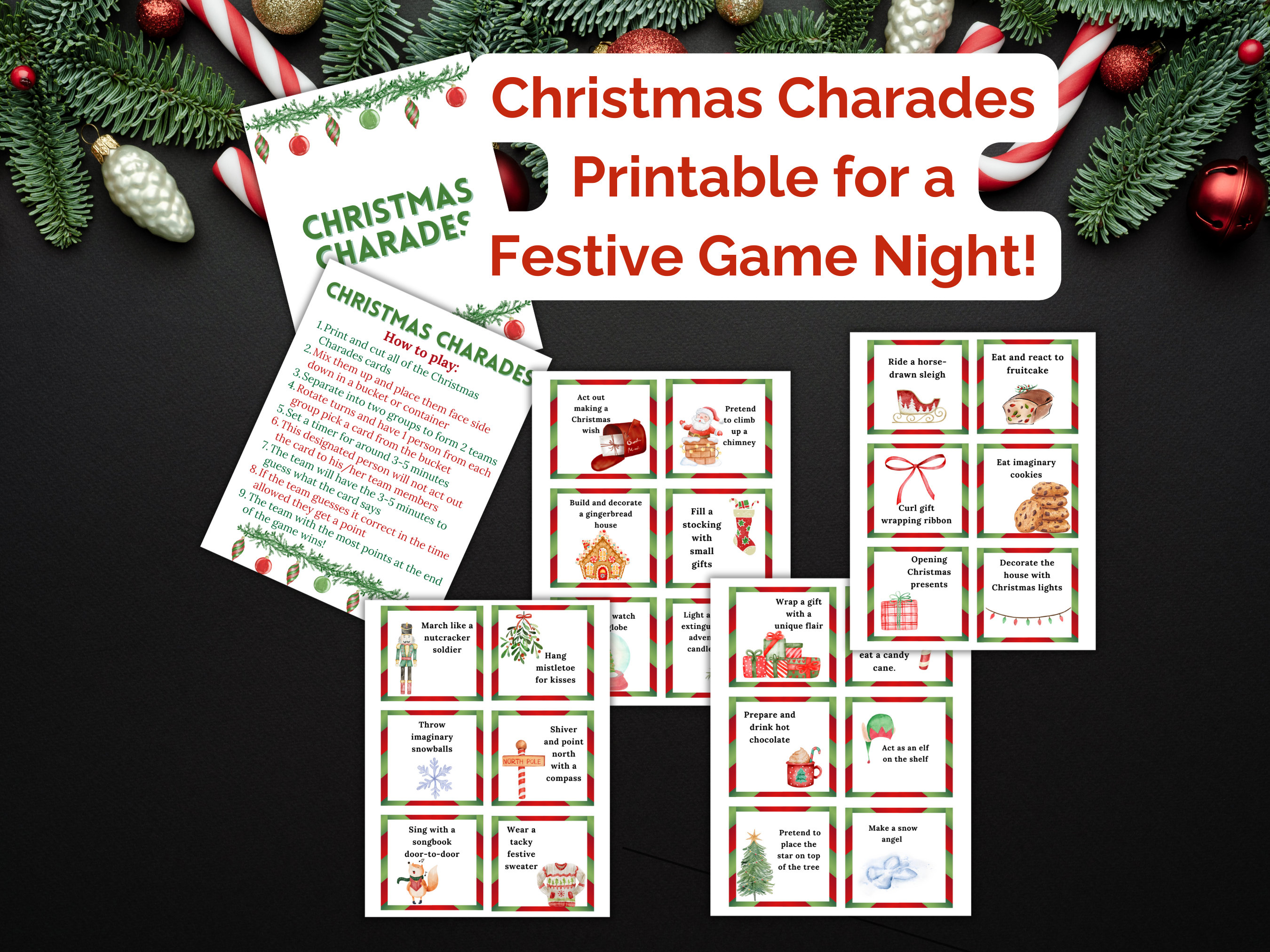 Christmas Charades, Printable Charades, Holiday Charades, Christmas ...