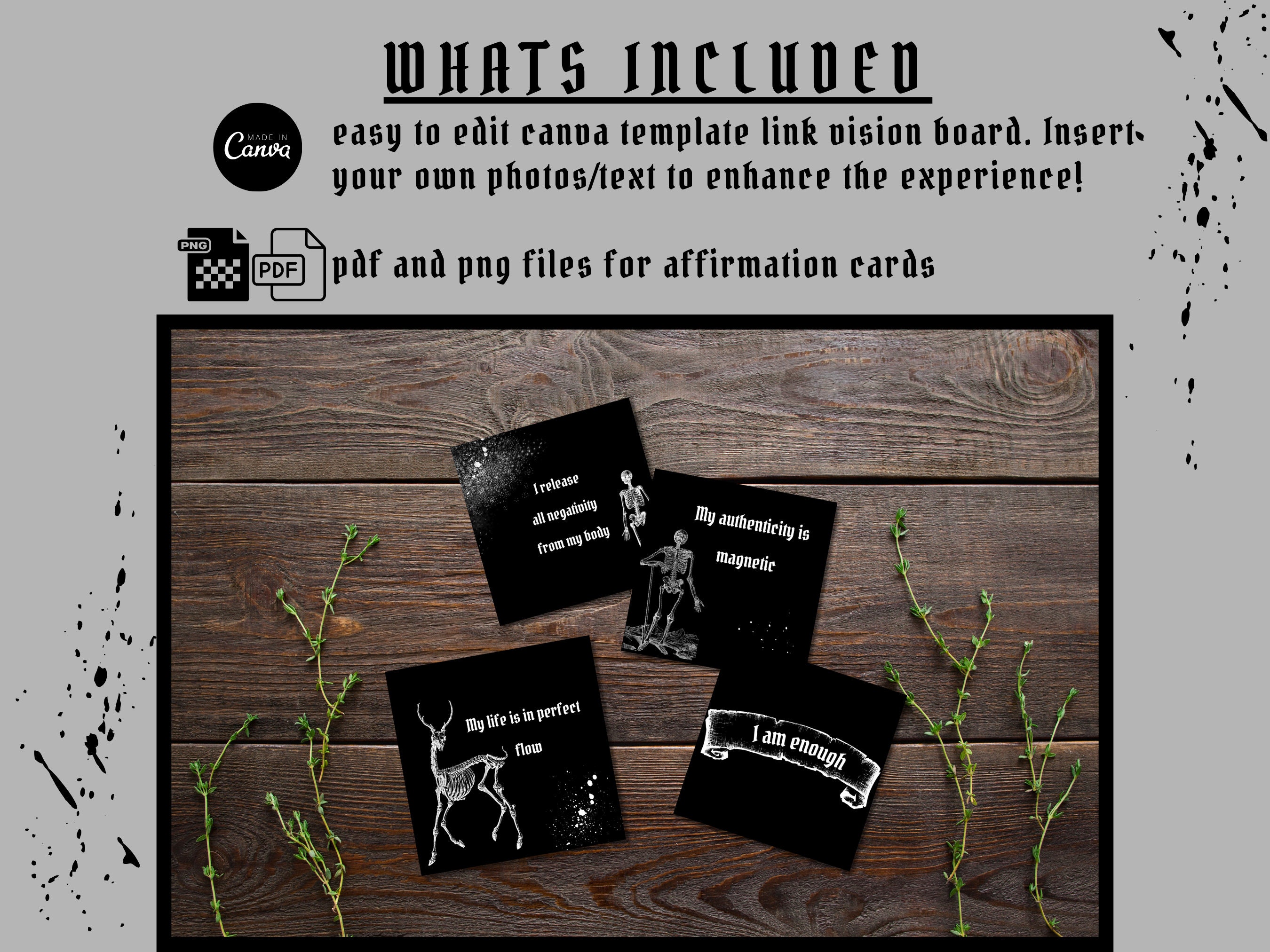 Goth Vision Board, Gothic Affirmation Cards, Printable Affirmations, Digital Affirmations, Dark ...