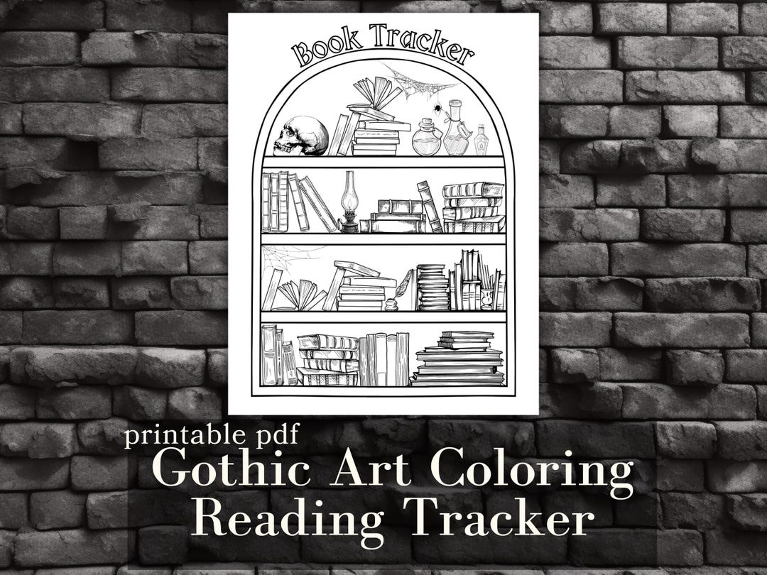 Gothic Bookshelf Reading Tracker: Dark Cottagecore Coloring Page (PDF ...