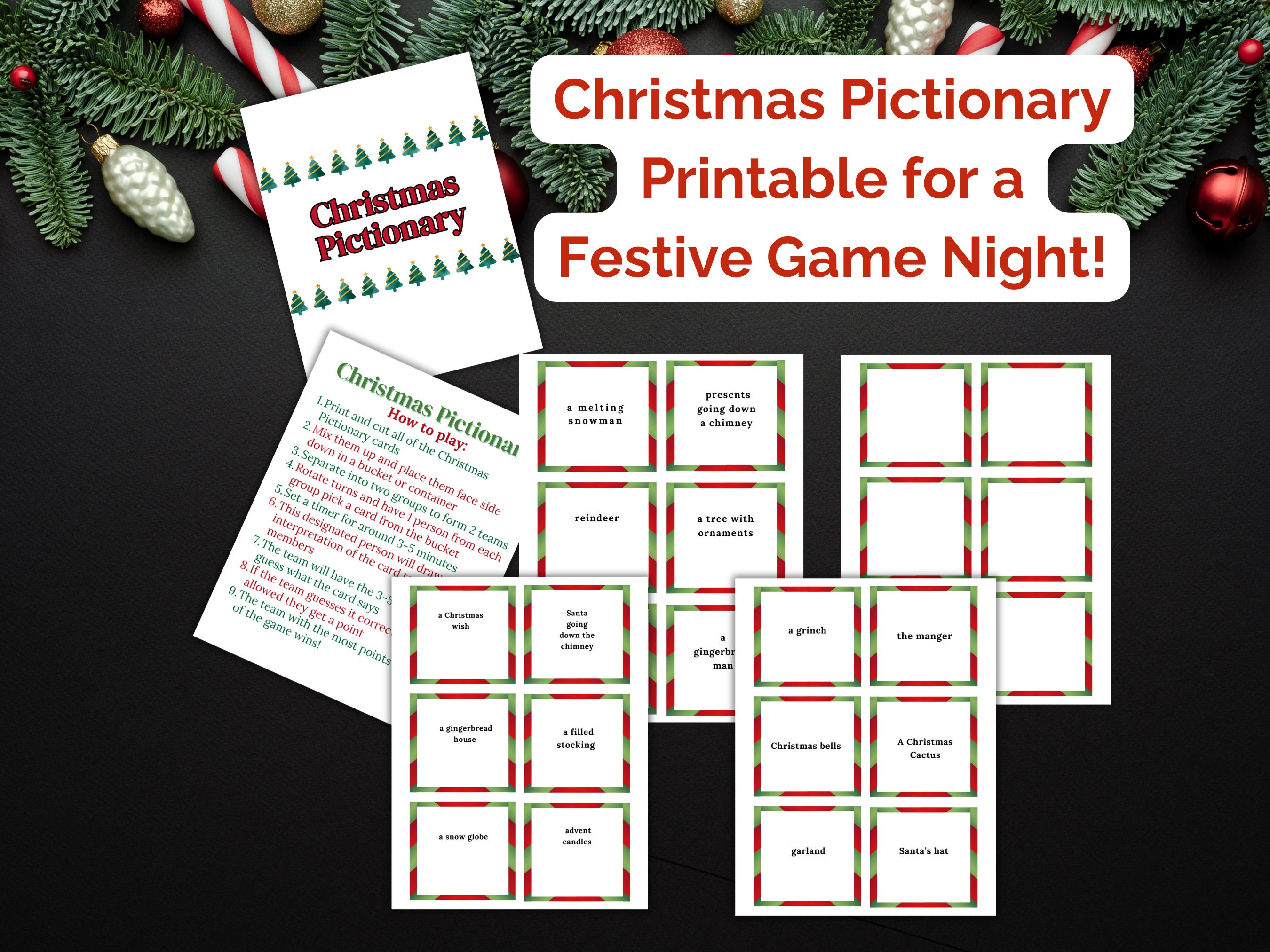 Christmas Pictionary Game, Printable Pictionary Game, Christmas ...
