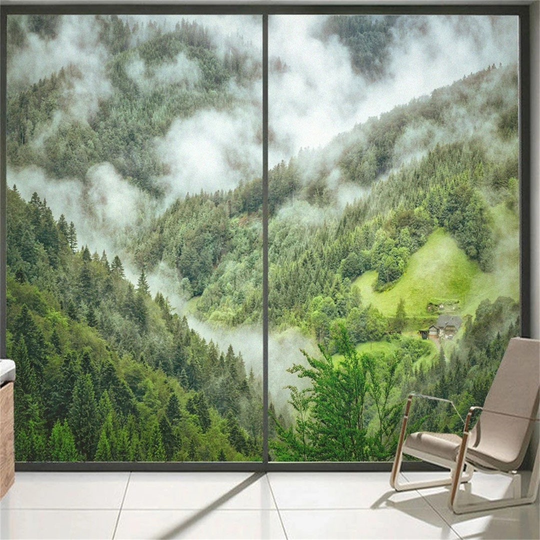 Custom Size Fog Forest Pattern Privacy Window Film Frosted Sliding Door ...
