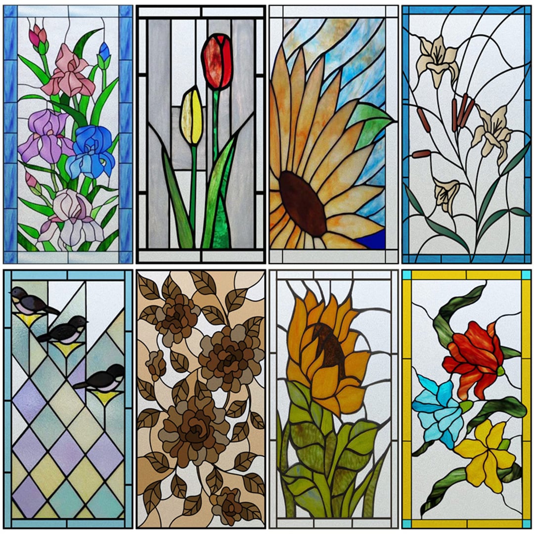 Window Film Stained Glass Stickers,custom Size Static Cling Rose,flower ...