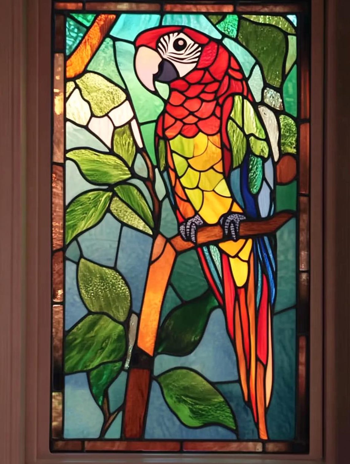 Custom Size Tropical Parrot Stained Glass Window Film Stunning Red ...