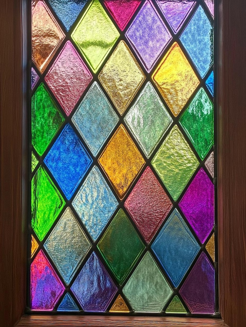 Custom Size Multicolor Geometric Stained Glass Window Film Non-adhesive ...