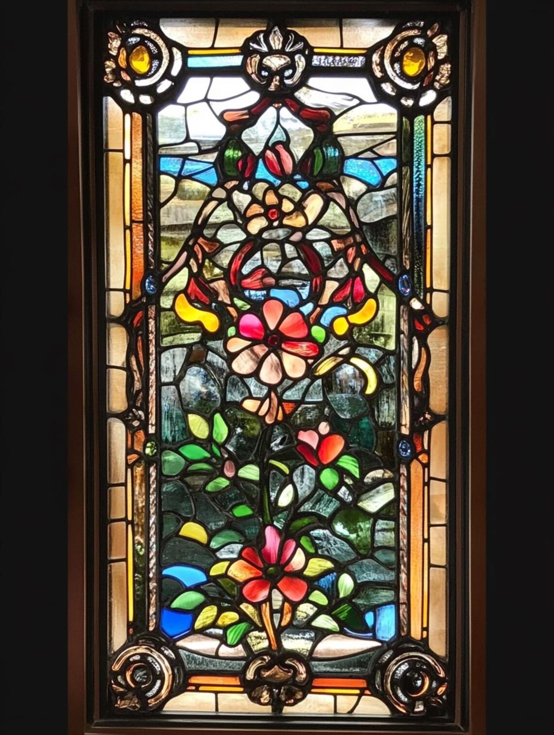 Custom Size Artistic Floral Pattern Stained Glass Privacy Film Non ...