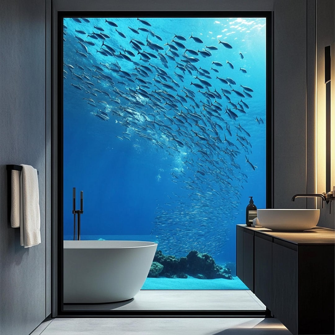 Custom Size Underwater Marine Life Window Film Decorative Privacy Glass ...