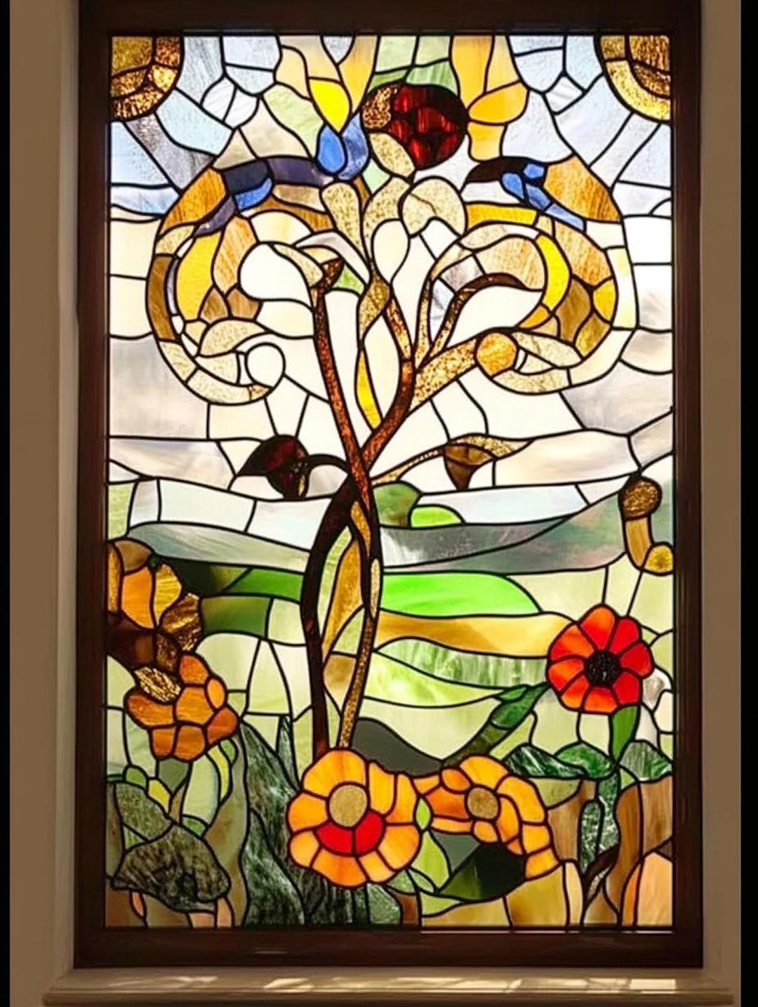 Custom Size Spring Floral Landscape Window Privacy Film Nature-inspired ...